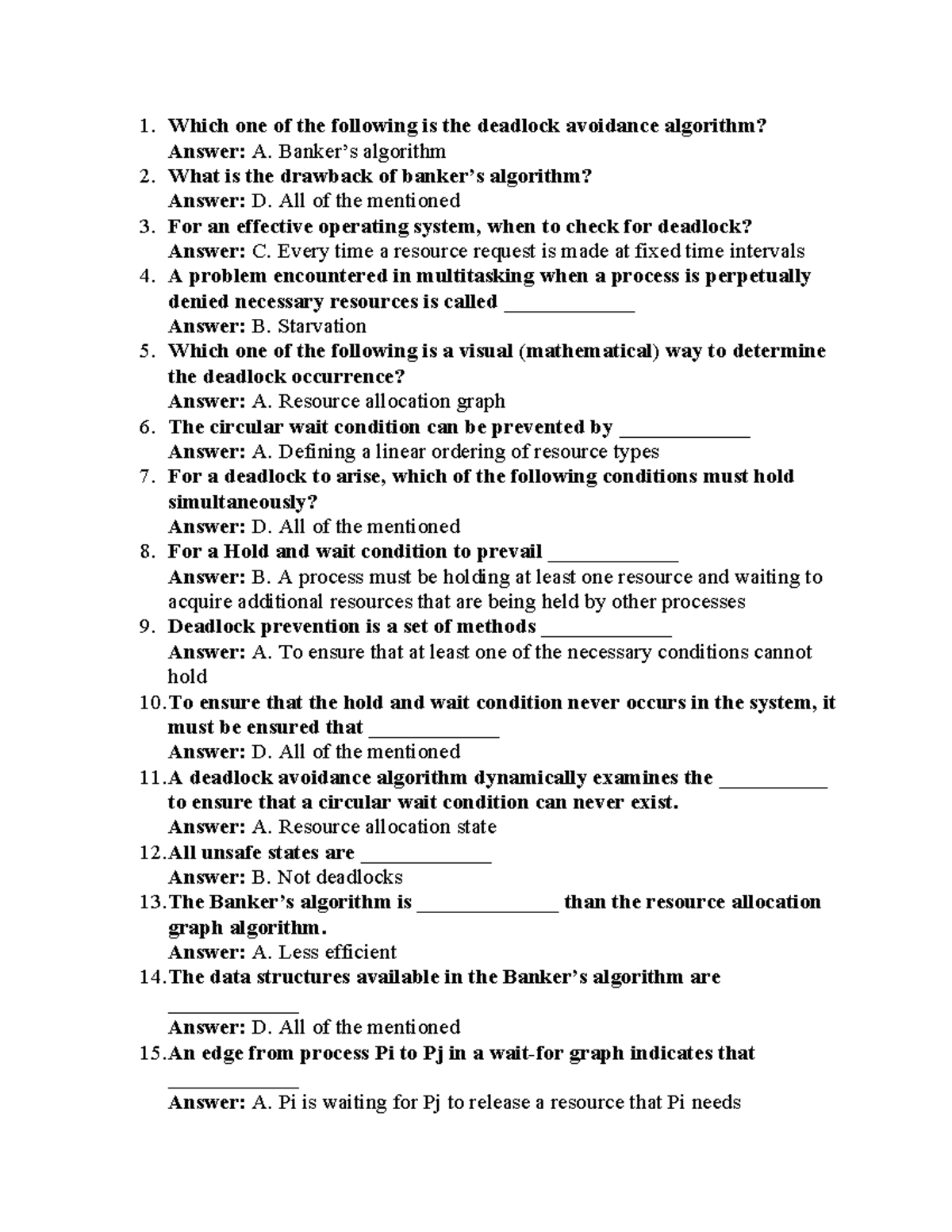 Deadlockcpu Scheduling 1 Which One Of The Following Is The Deadlock Avoidance Algorithm