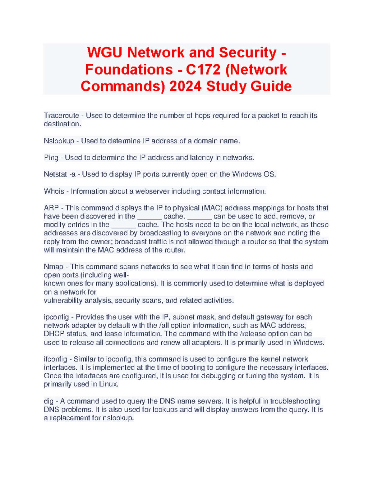 WGU Network and Security - Foundations - C172 (Network Commands) - WGU ...