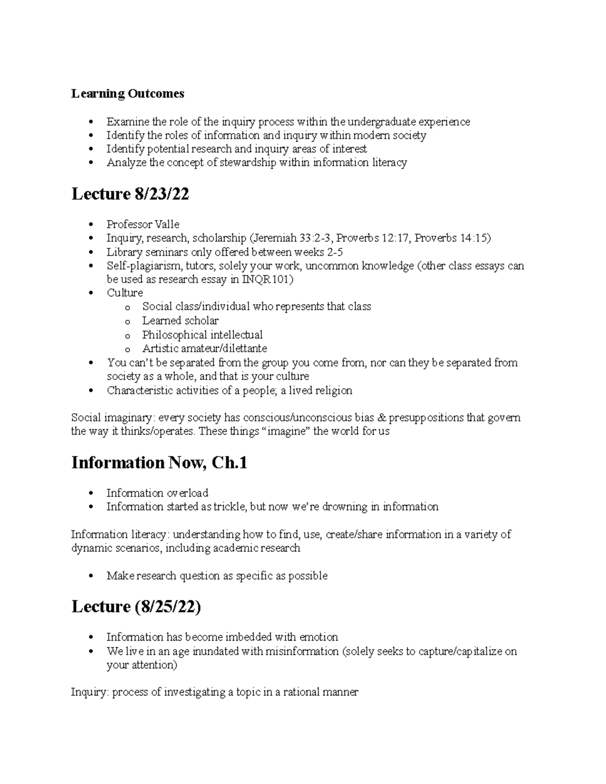 Module 1 Week 1 - Introduction - Learning Outcomes Examine the role of the inquiry process ...