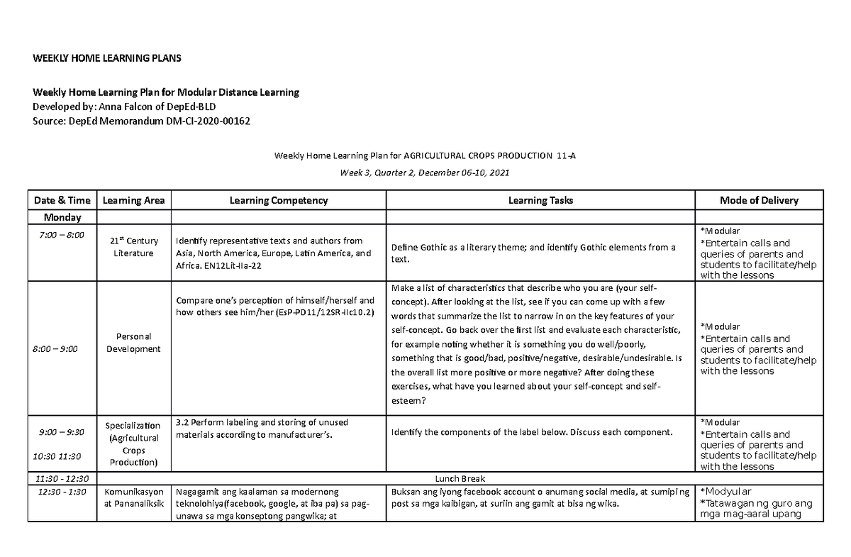 JACQ WHLP-3 - ABANBXBNABXABXZBZABX - WEEKLY HOME LEARNING PLANS Weekly ...