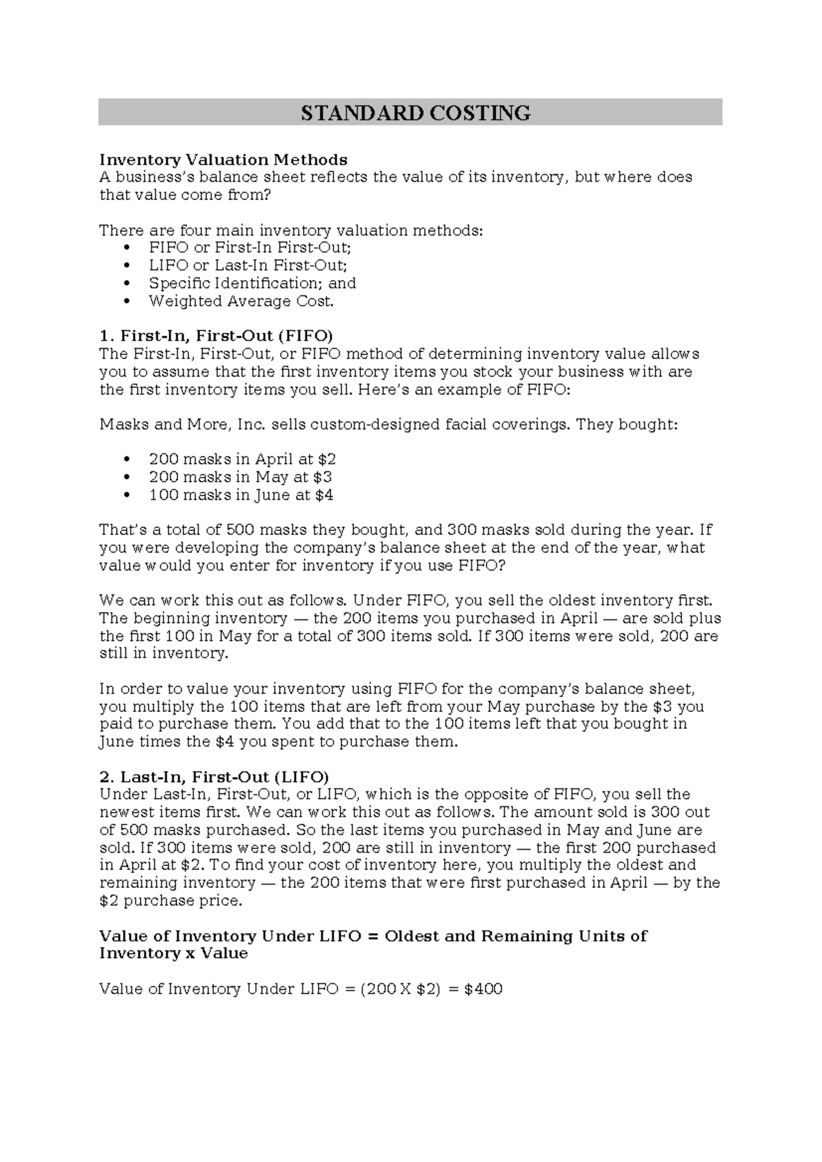 Costing 2 Simple - FINANCIAL MANAGEMENT AND ACCOUNTING - STANDARD ...