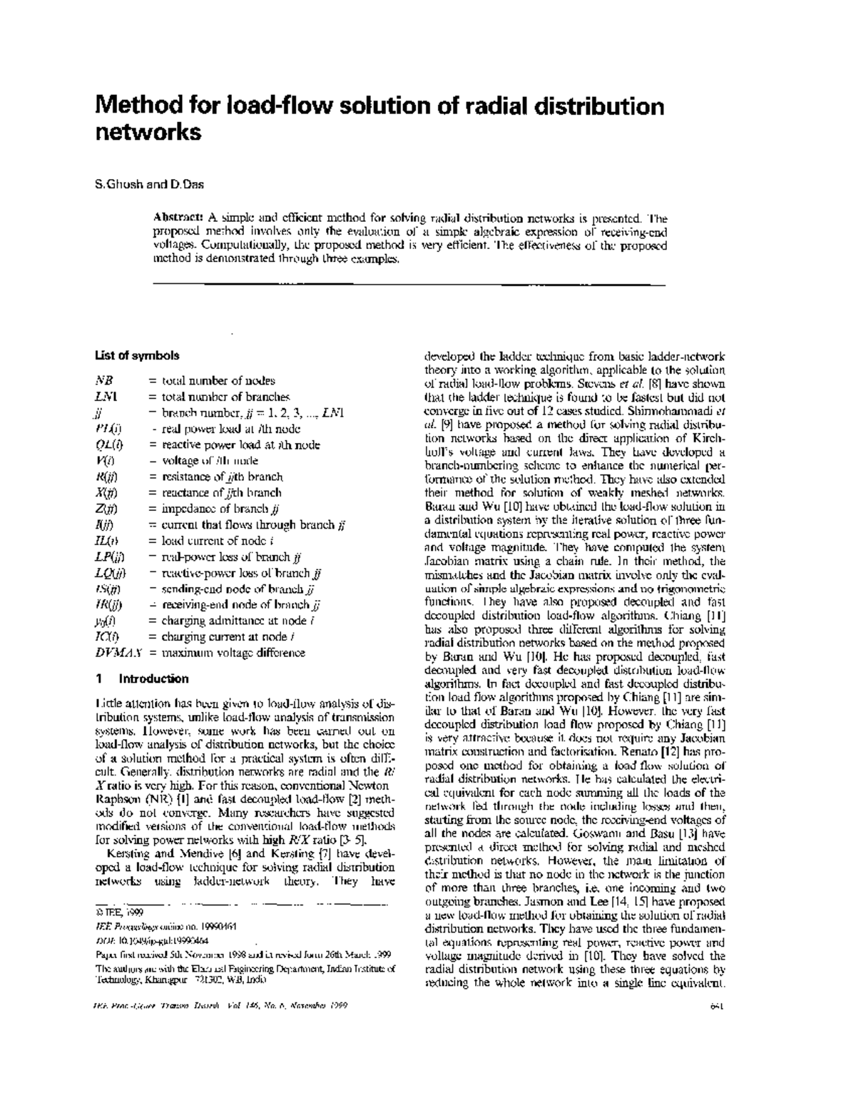 Paper GD - Power Distribution - Method for load-flow solution of radial distribution networks S ...