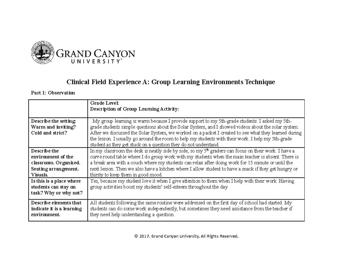 Johnikka Wilson Field Experience A Group Learning Environments - ELM ...