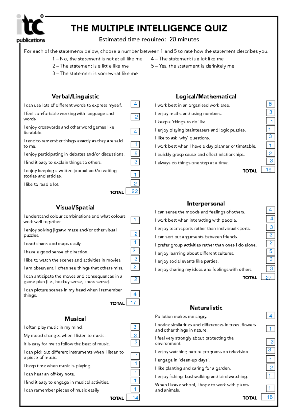 Gardner multiple intelligence test colored - Deprecated API usage: The ...