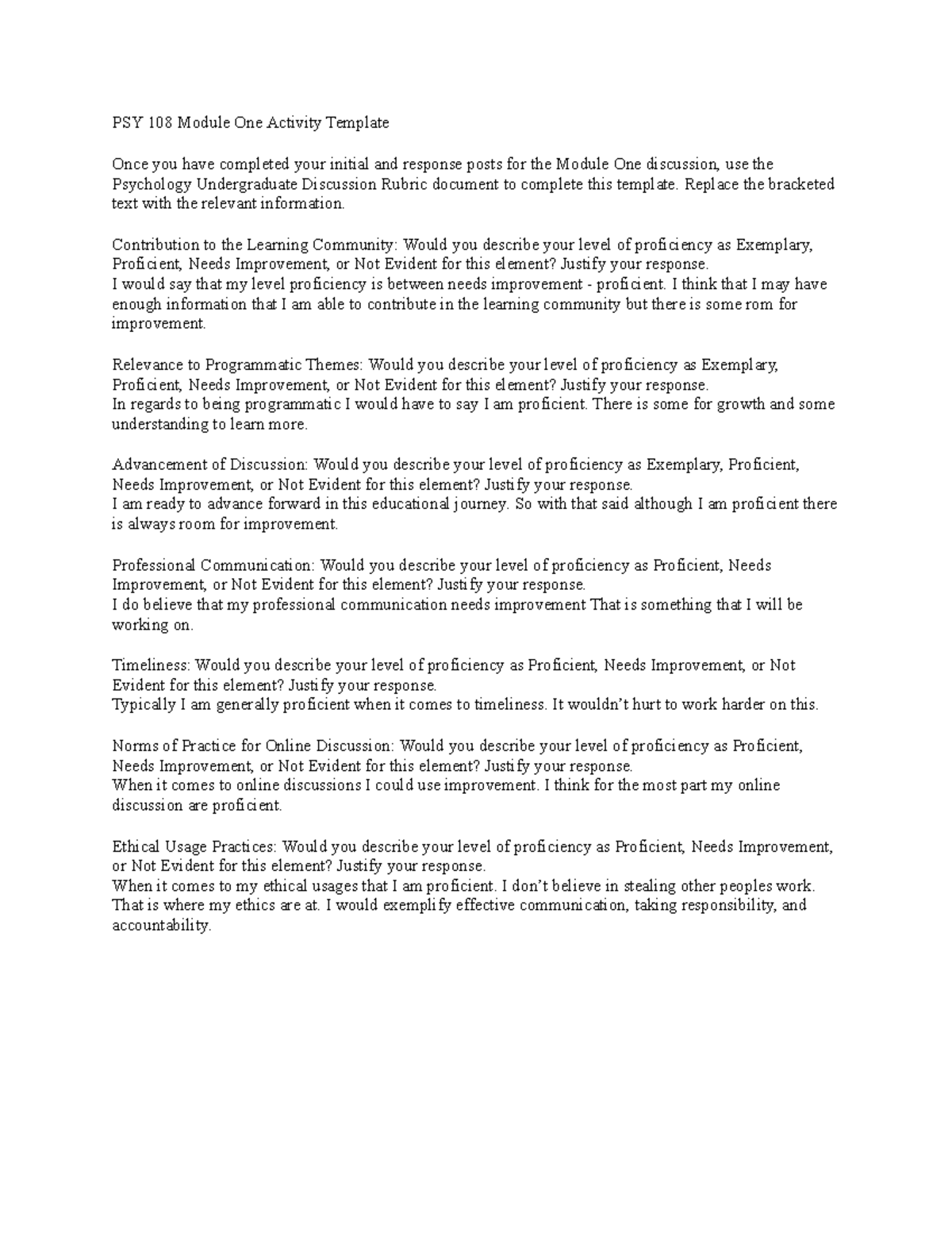 Document 10 - JOURNAL ENTRY - PSY 108 Module One Activity Template Once ...