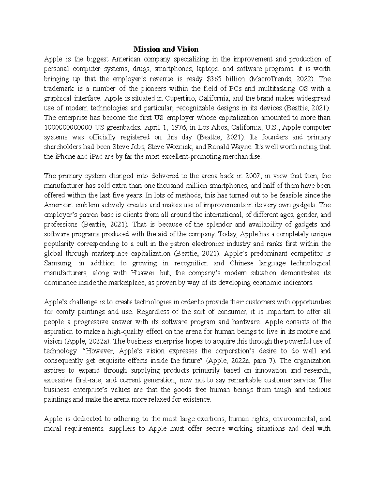 Mission and Vision - Mission and Vision Apple is the biggest American ...