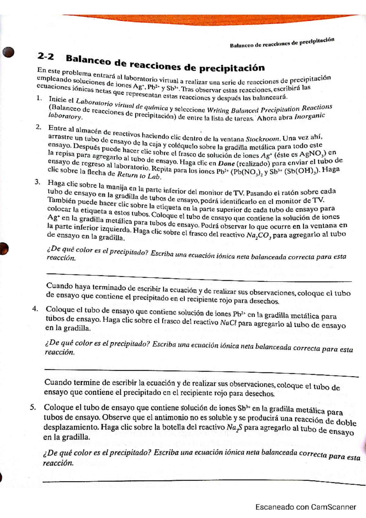 Práctica Viernes - Práctica de chem lab - Balanceo de reacciones de precipitación En Balanceo de ...
