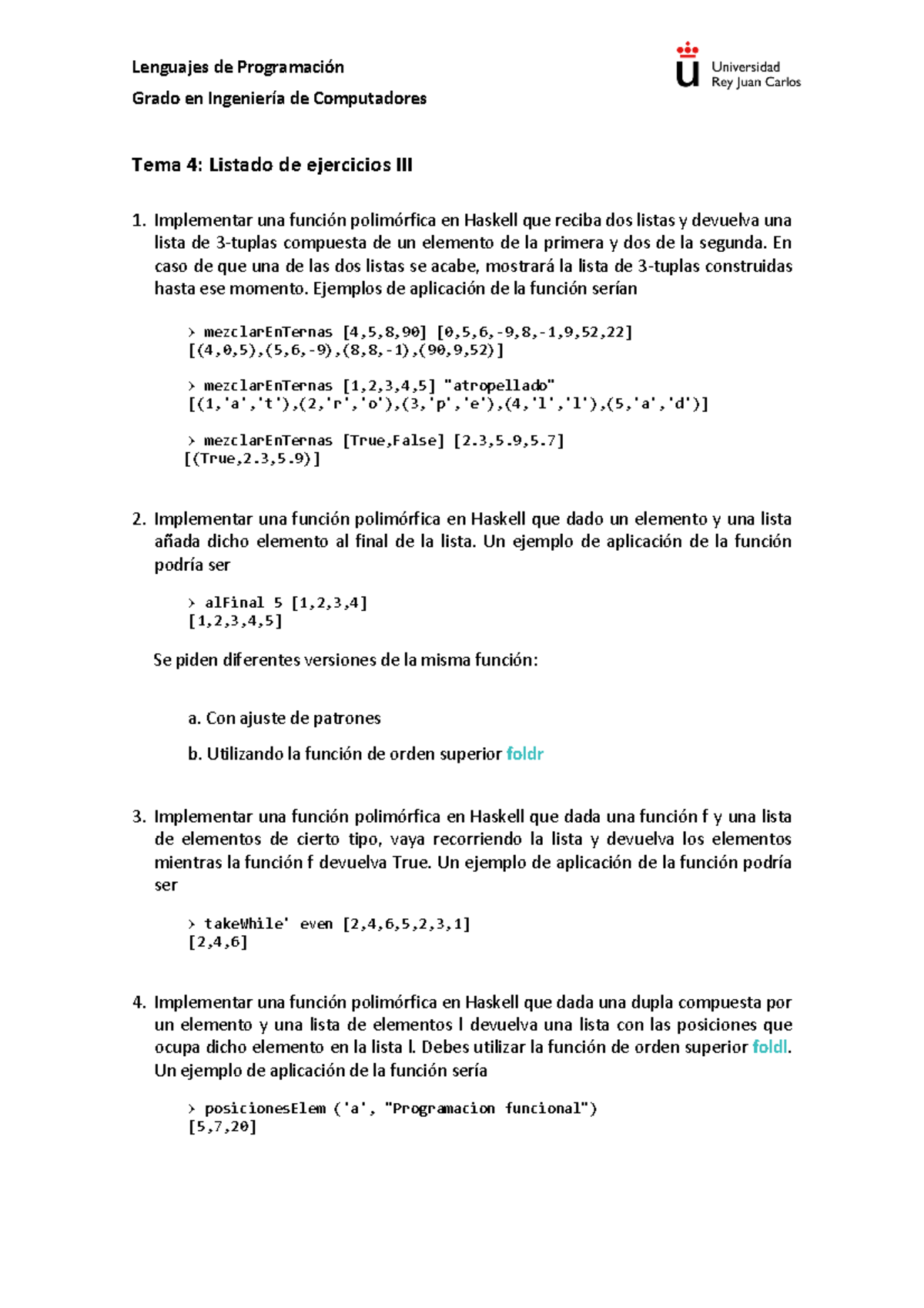 Tema4 Listado III Ejercicios lenguajes de programacion - Lenguajes de ...