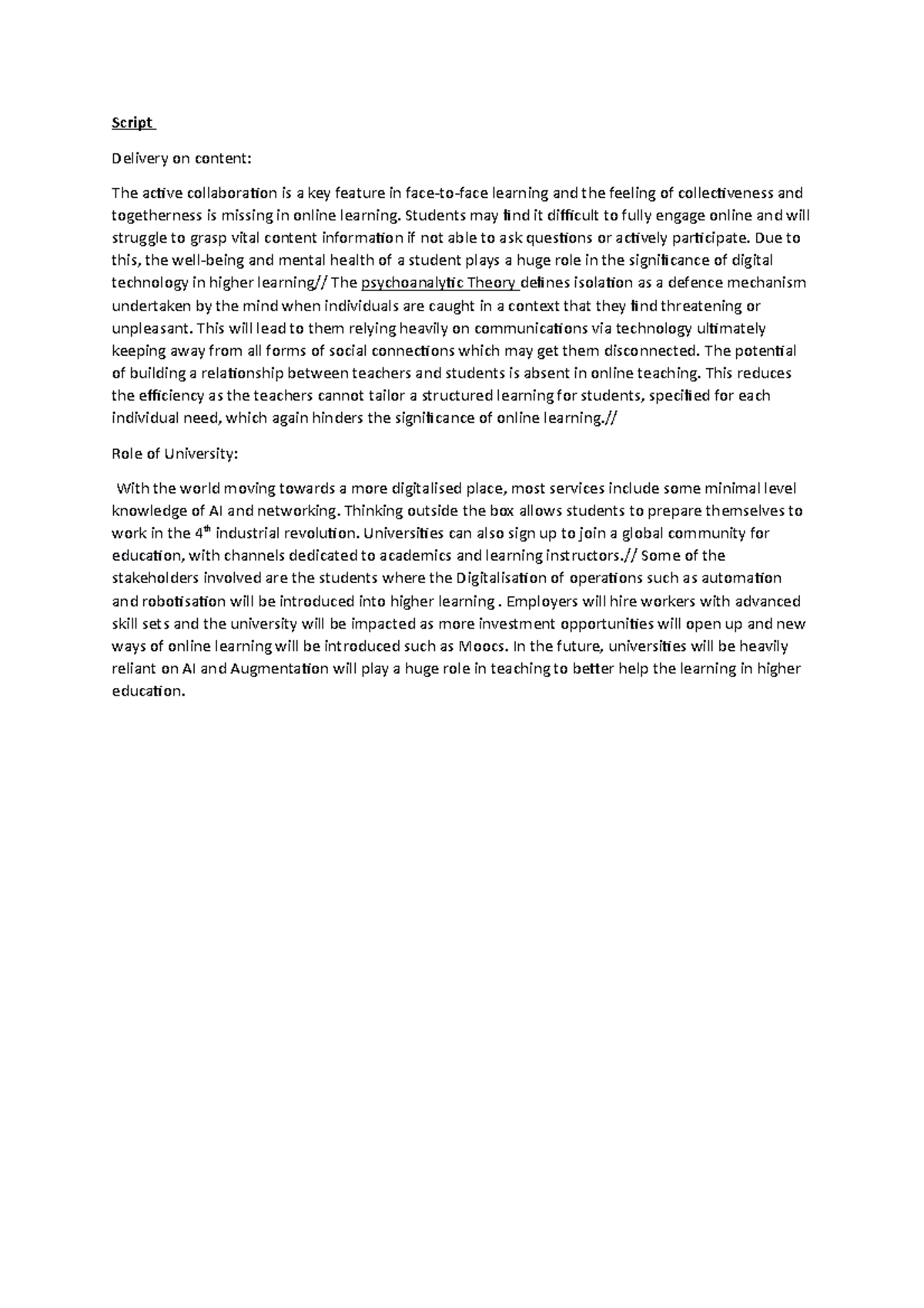 Script - notes - Script Delivery on content: The active collaboration ...