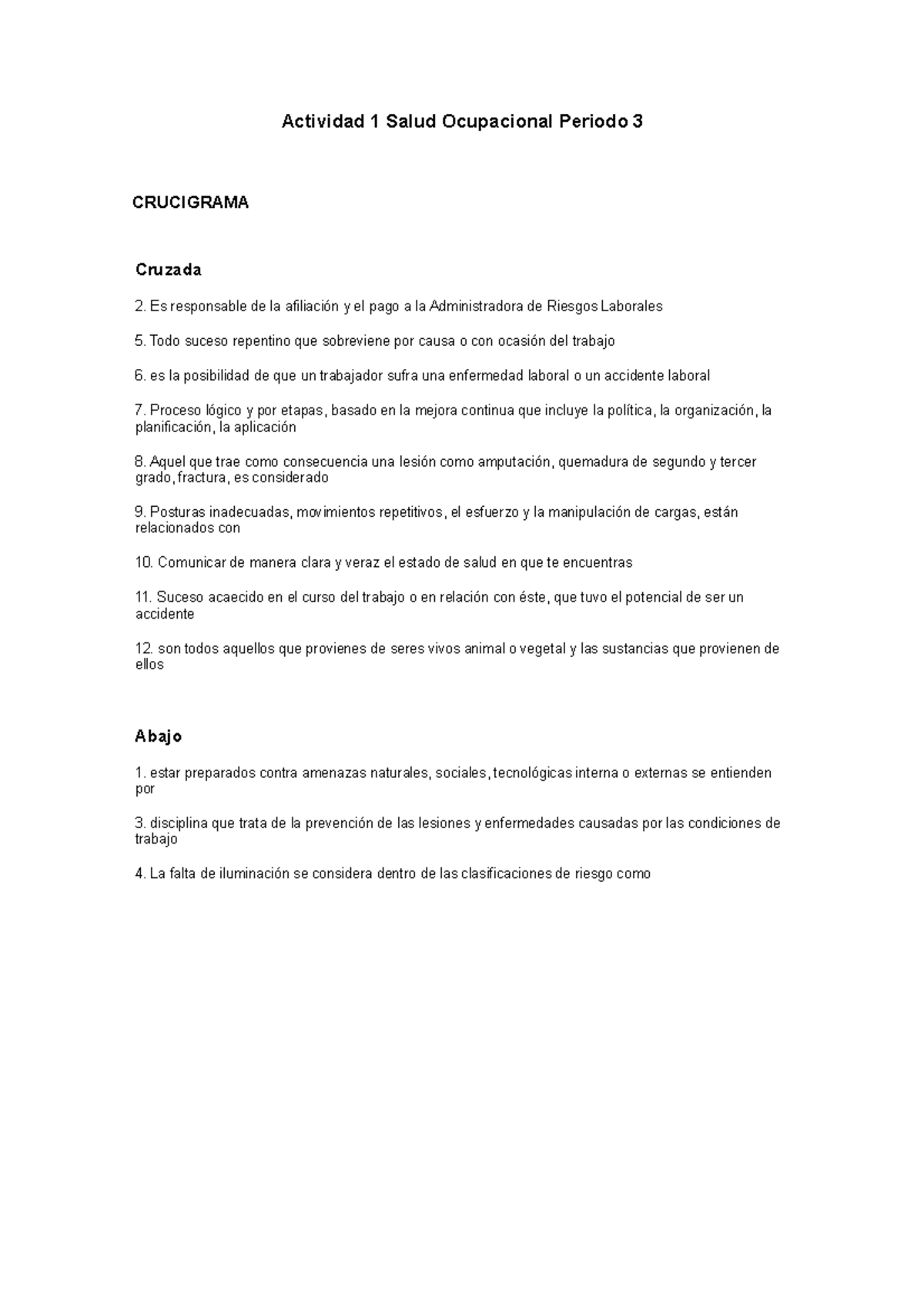 Actividad 1 Periodo 3 Salud Ocupacional - Actividad 1 Salud Ocupacional ...