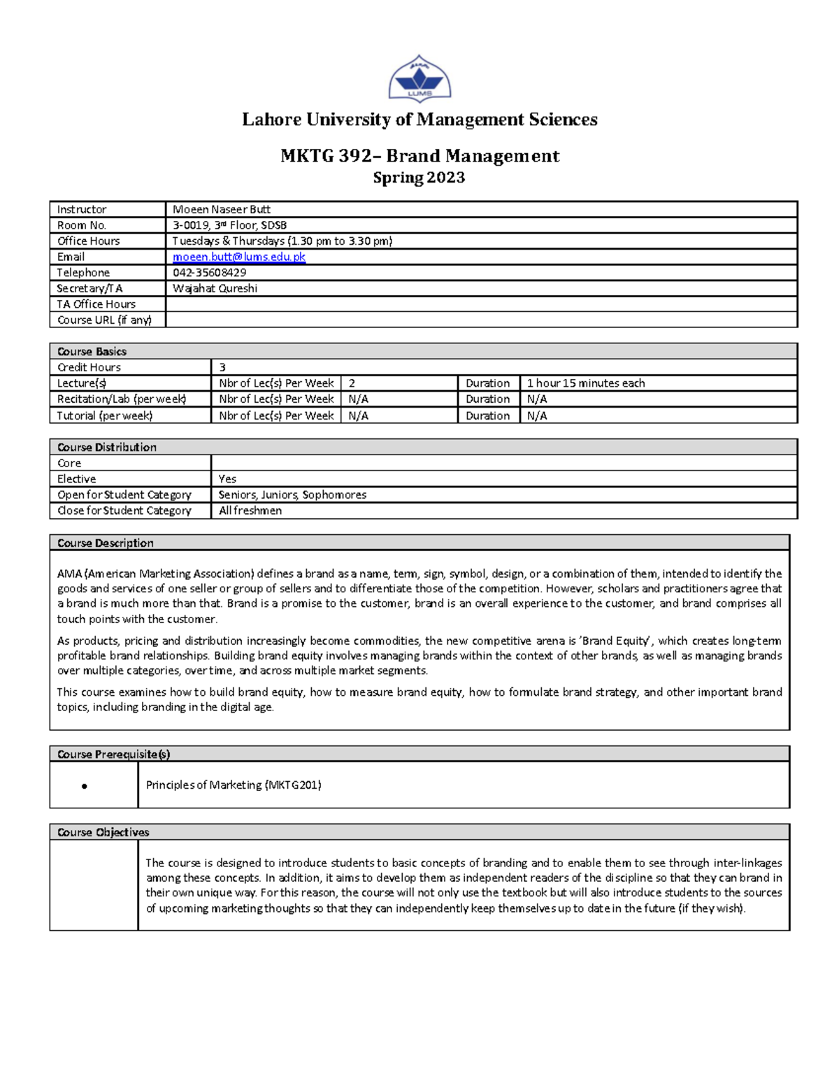 MKTG 392-Brand Management-S1-Moeen Naseer Butt - MKTG 392– Brand ...