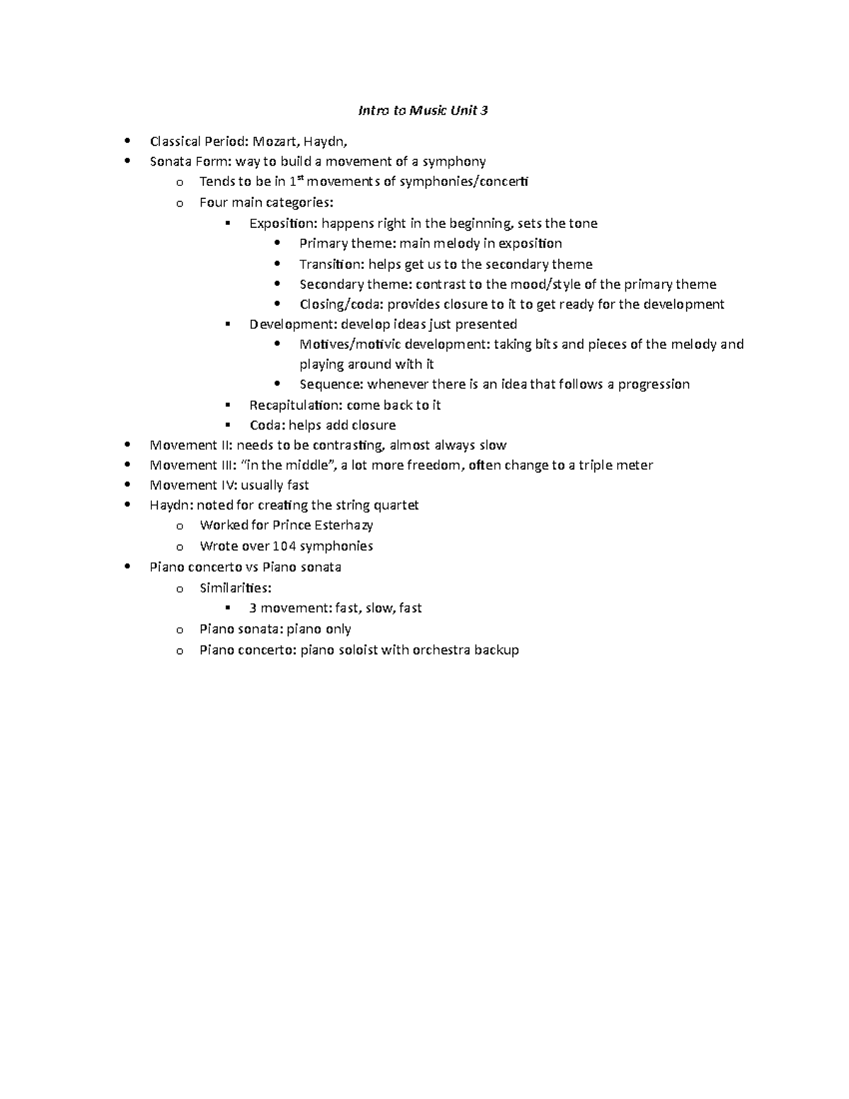 Introduction to Music Unit 3 - Intro to Music Unit 3 Classical Period ...