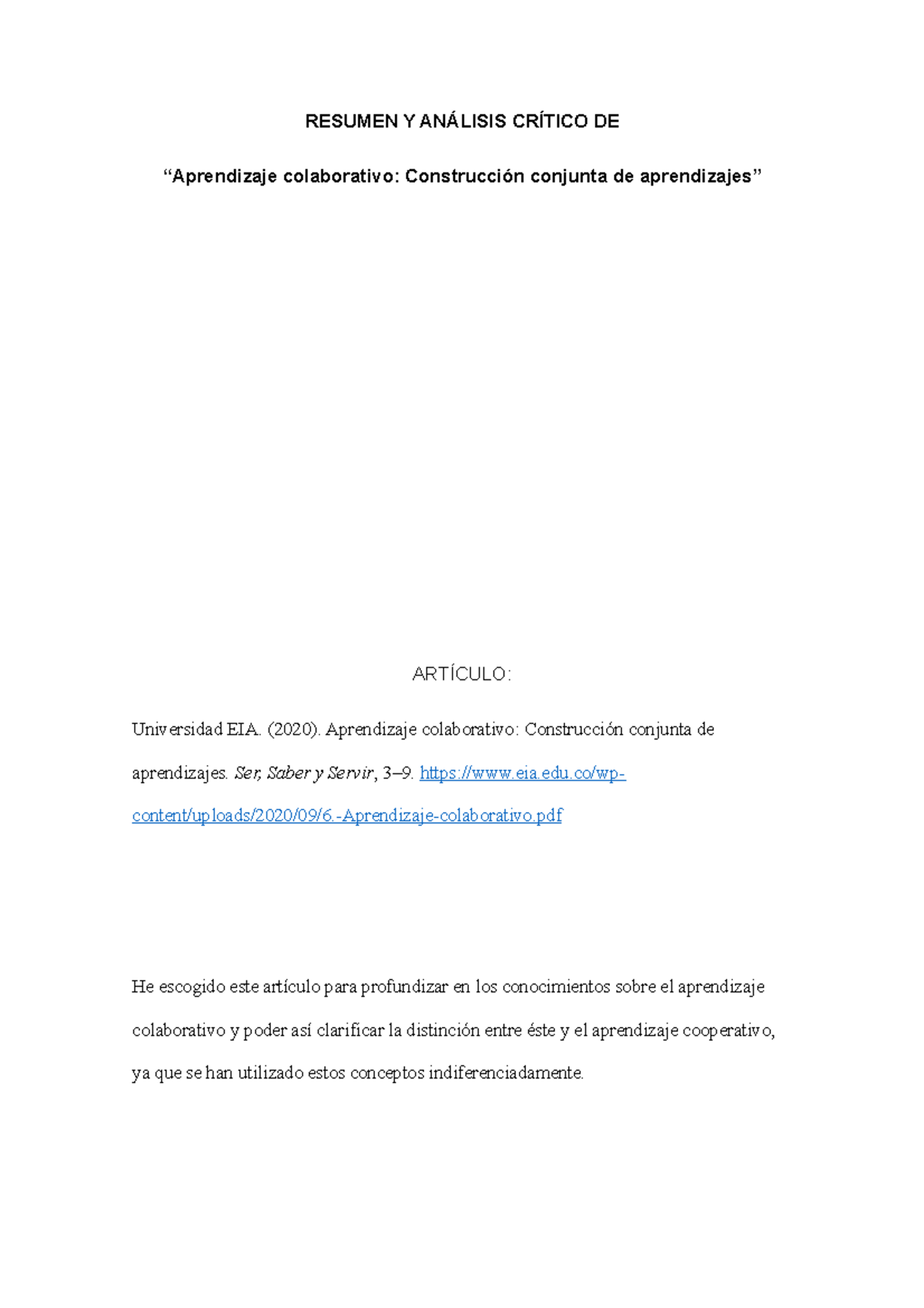 Resumen Y Análisis Crítico 4 - RESUMEN Y ANÁLISIS CRÍTICO DE ...