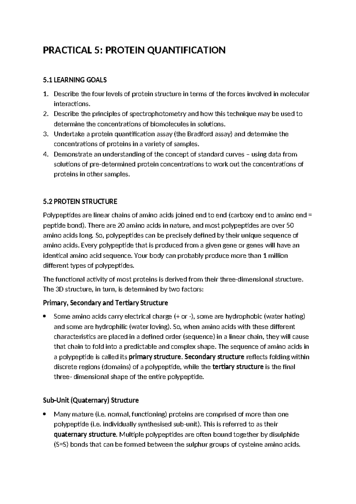 Prac 5 e Book - Prac 5 e Book - PRACTICAL 5: PROTEIN QUANTIFICATION 5 ...