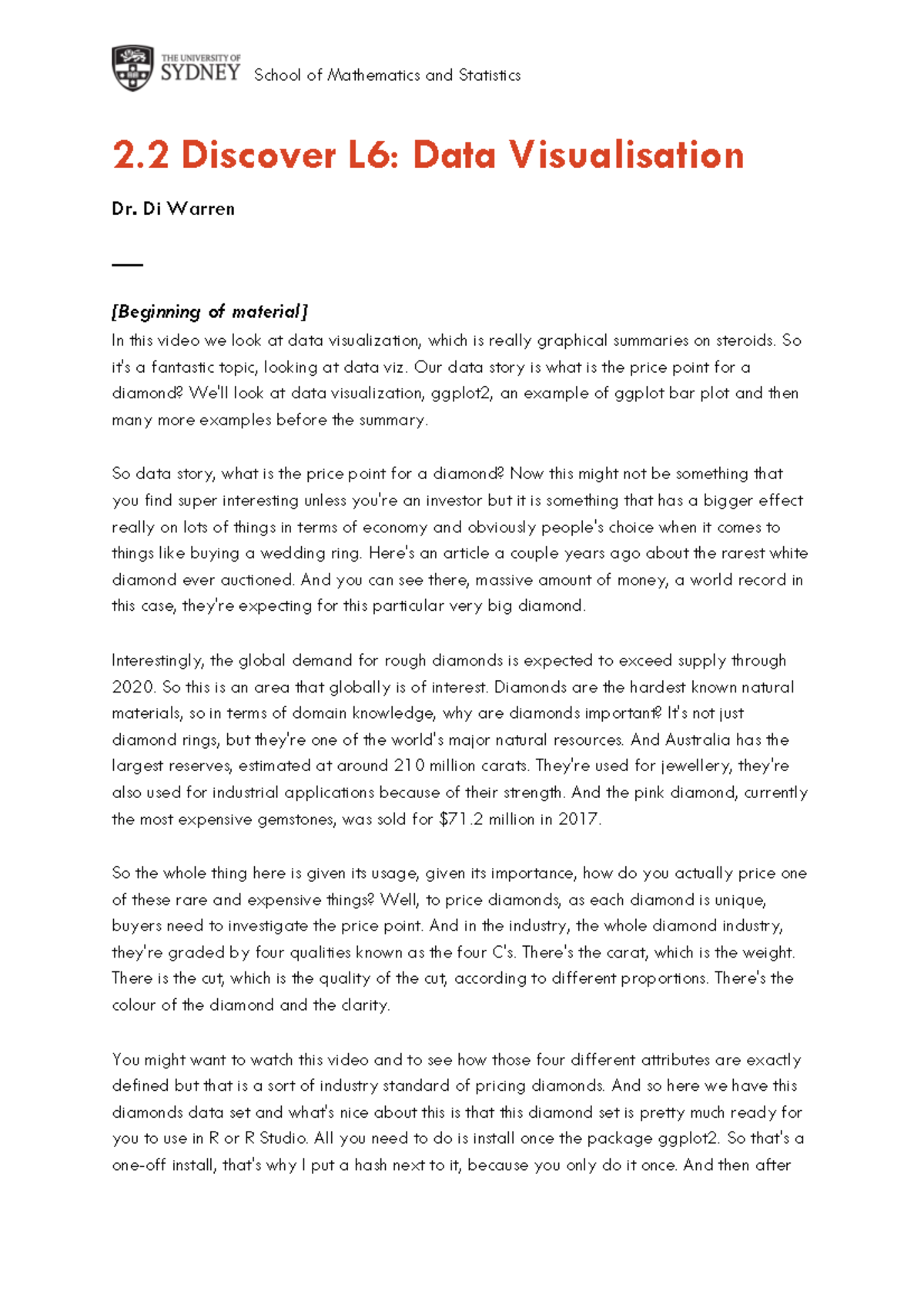 DATA1001 Video transcript-2.2 Discover L6-Data Visualisation ...
