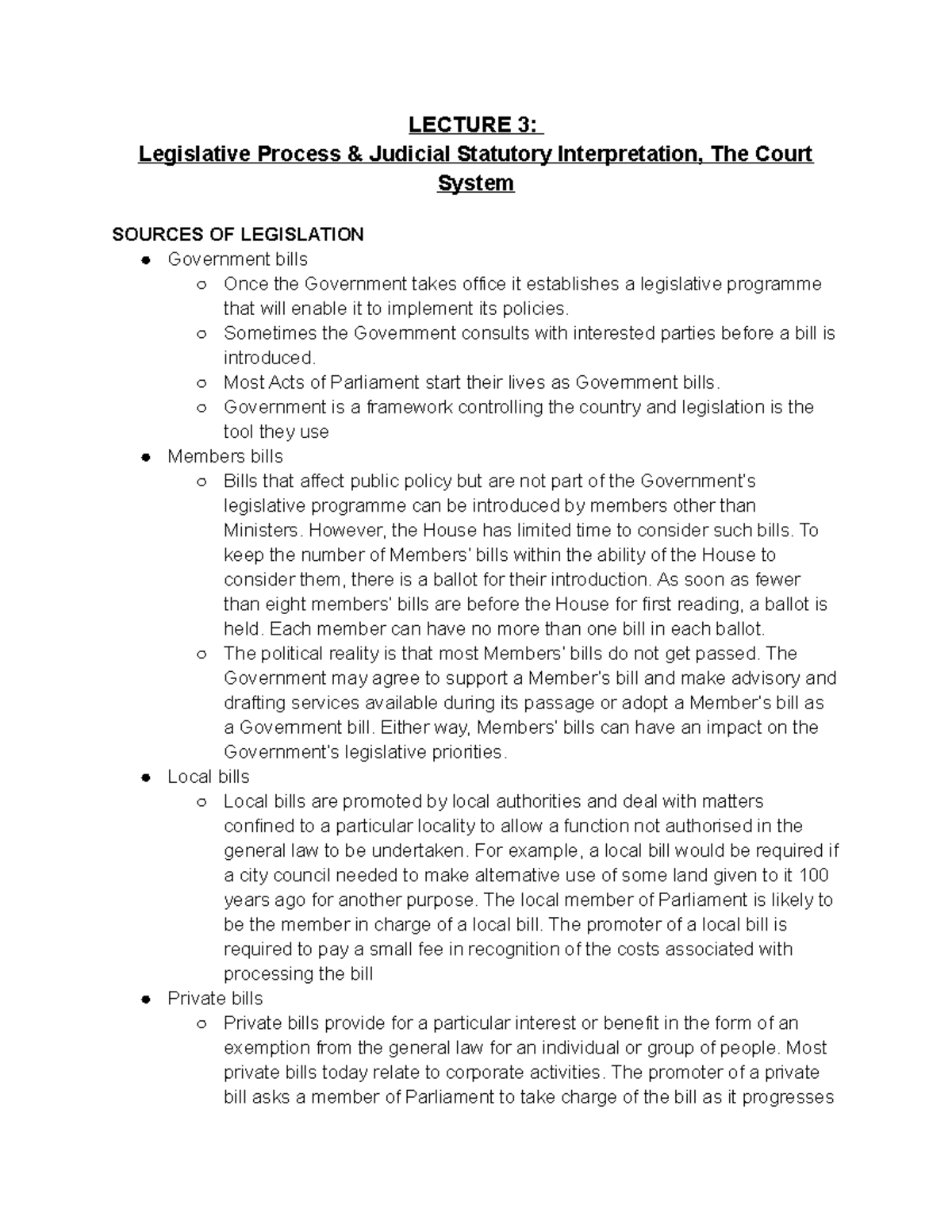 106 L3 - Lecture notes - LECTURE 3: Legislative Process & Judicial ...