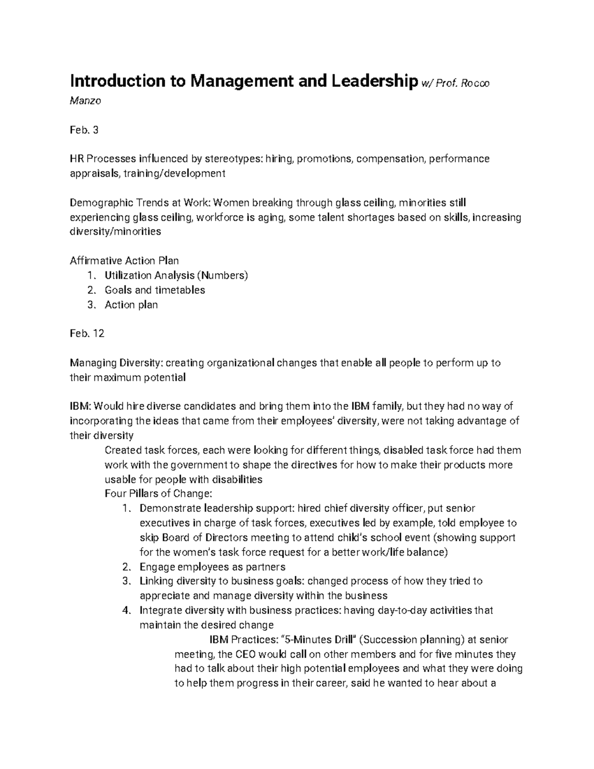 MGT 291 Notes - Introduction to Management and Prof. Rocco Manzo Feb. 3 ...