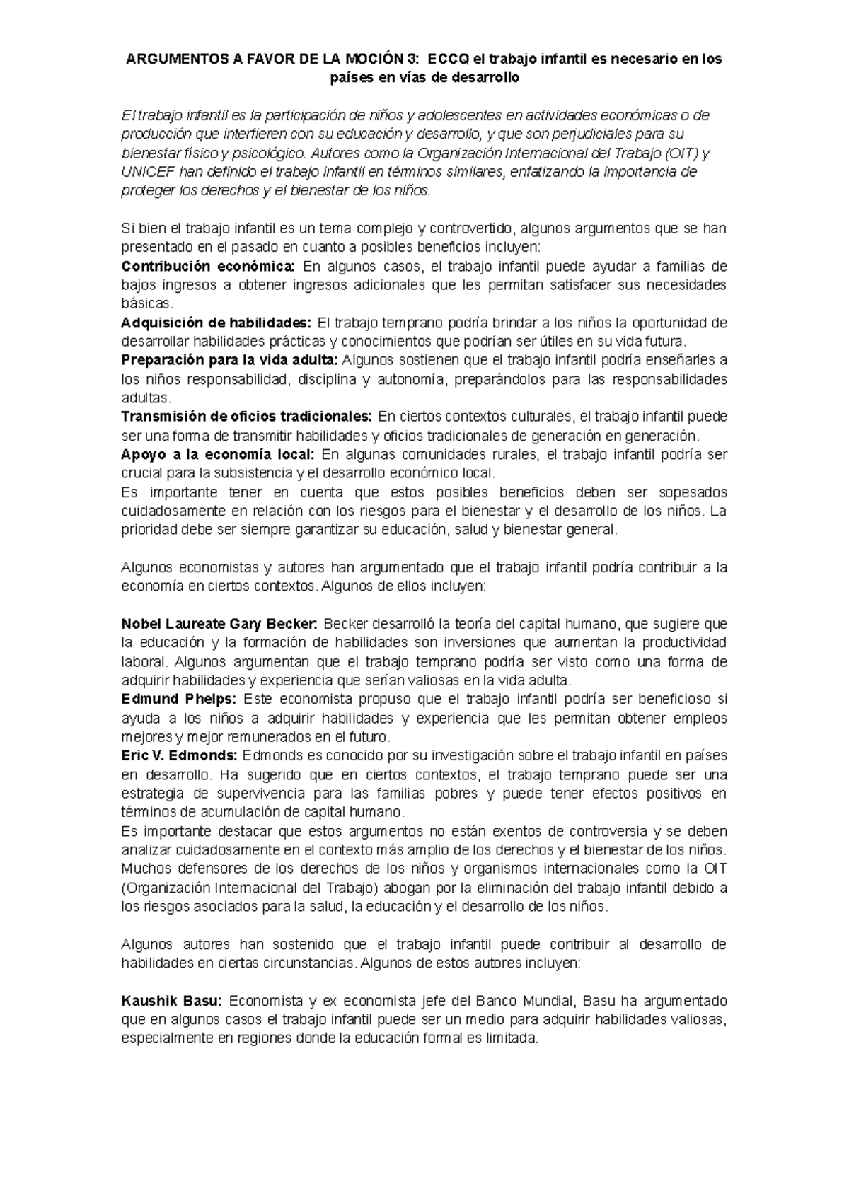 Argumentos DE LA Moción 3 - ARGUMENTOS A FAVOR DE LA MOCIÓN 3: ECCQ el ...