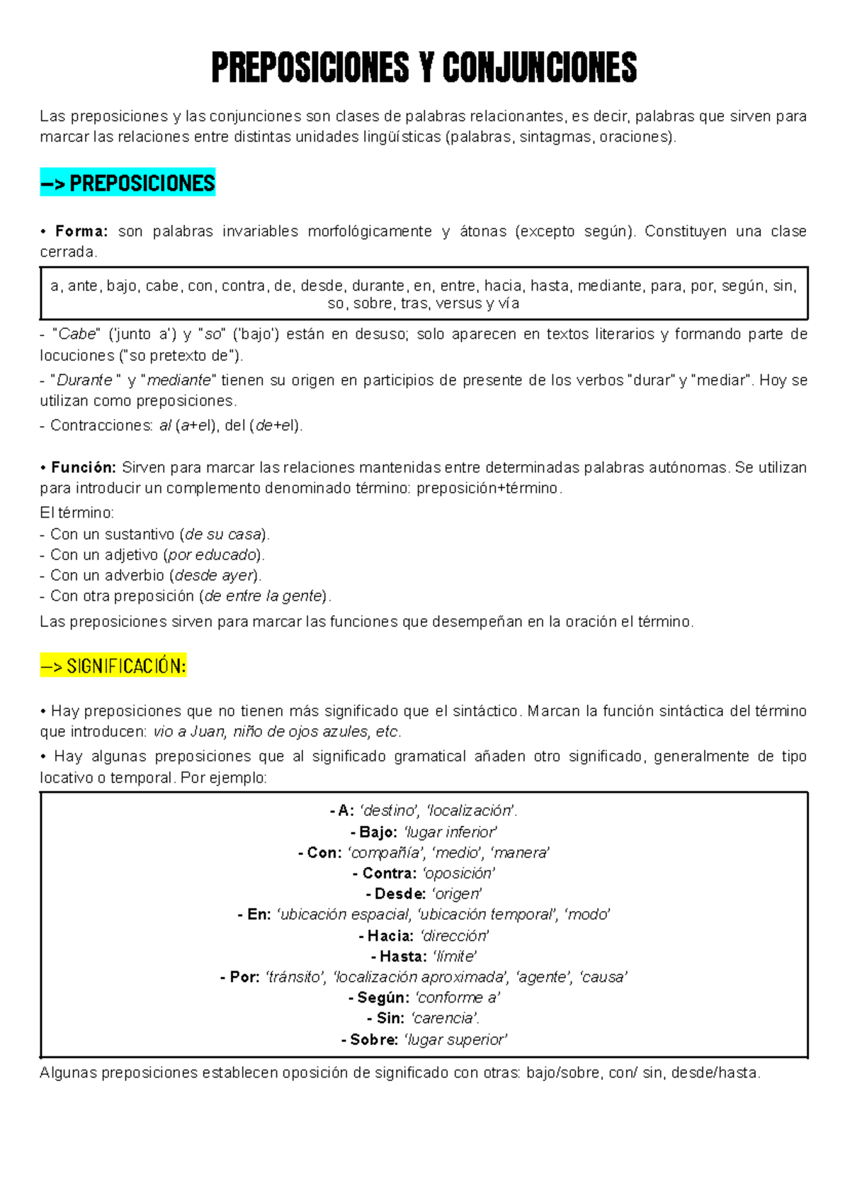 Preposiciones Y Conjunciones - PREPOSICIONES Y CONJUNCIONES Las ...