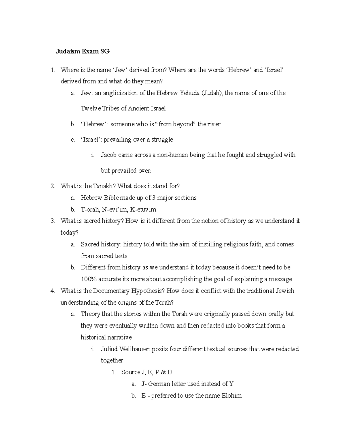 Judaism Study Guide - Judaism Exam SG Where is the name ‘Jew’ derived ...