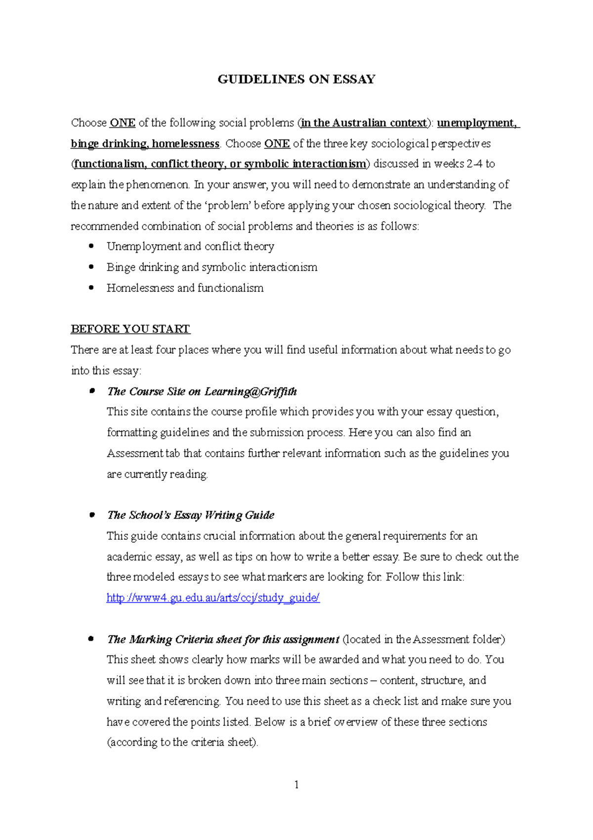 Guidelines ON Essay-1 2 -3 - GUIDELINES ON ESSAY Choose ONE of the ...