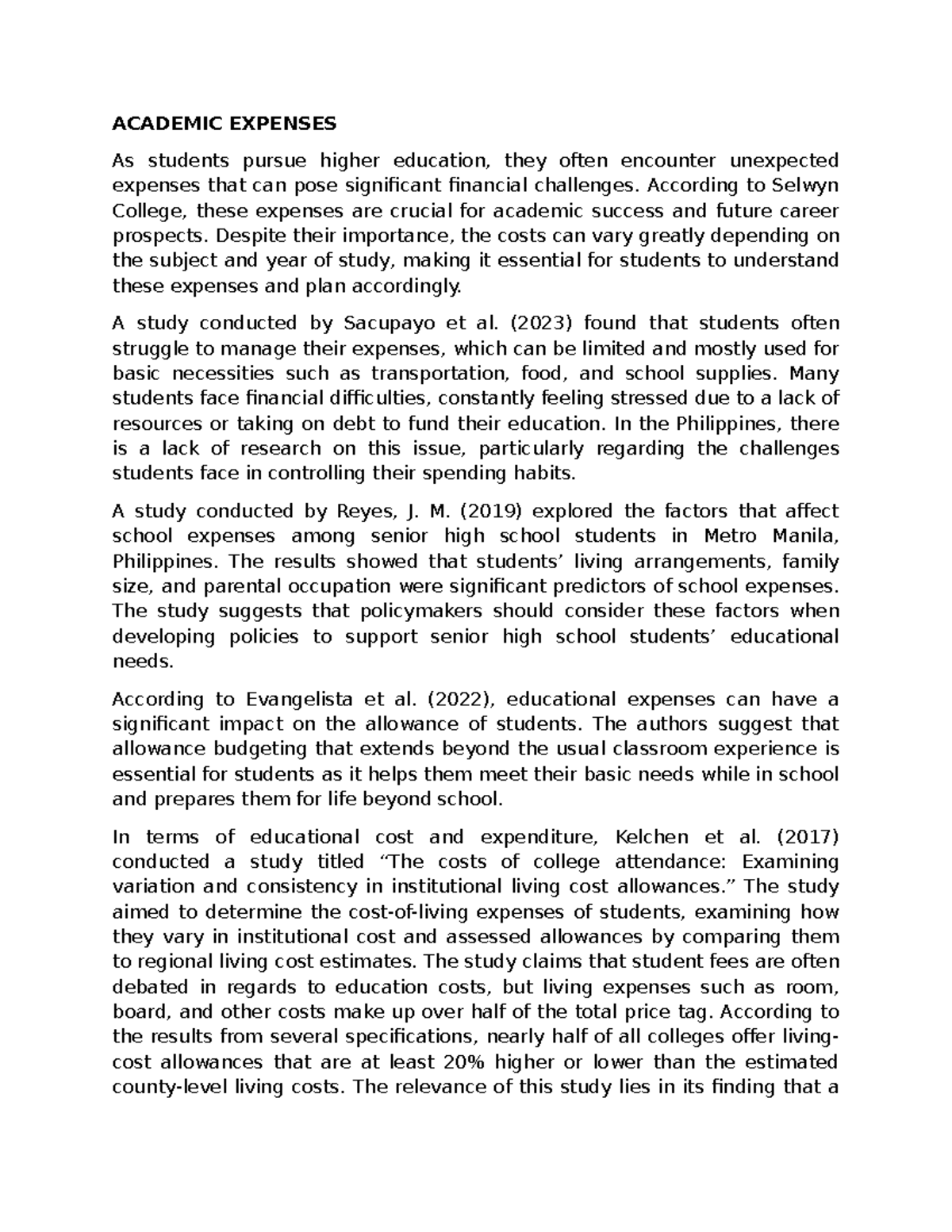 Academic- Expenses-RRL - ACADEMIC EXPENSES As students pursue higher ...