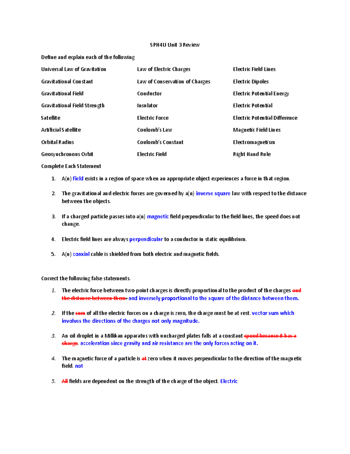 SPH4U Unit 3 Review - SPH4U Unit 3 Review Define and explain each of ...
