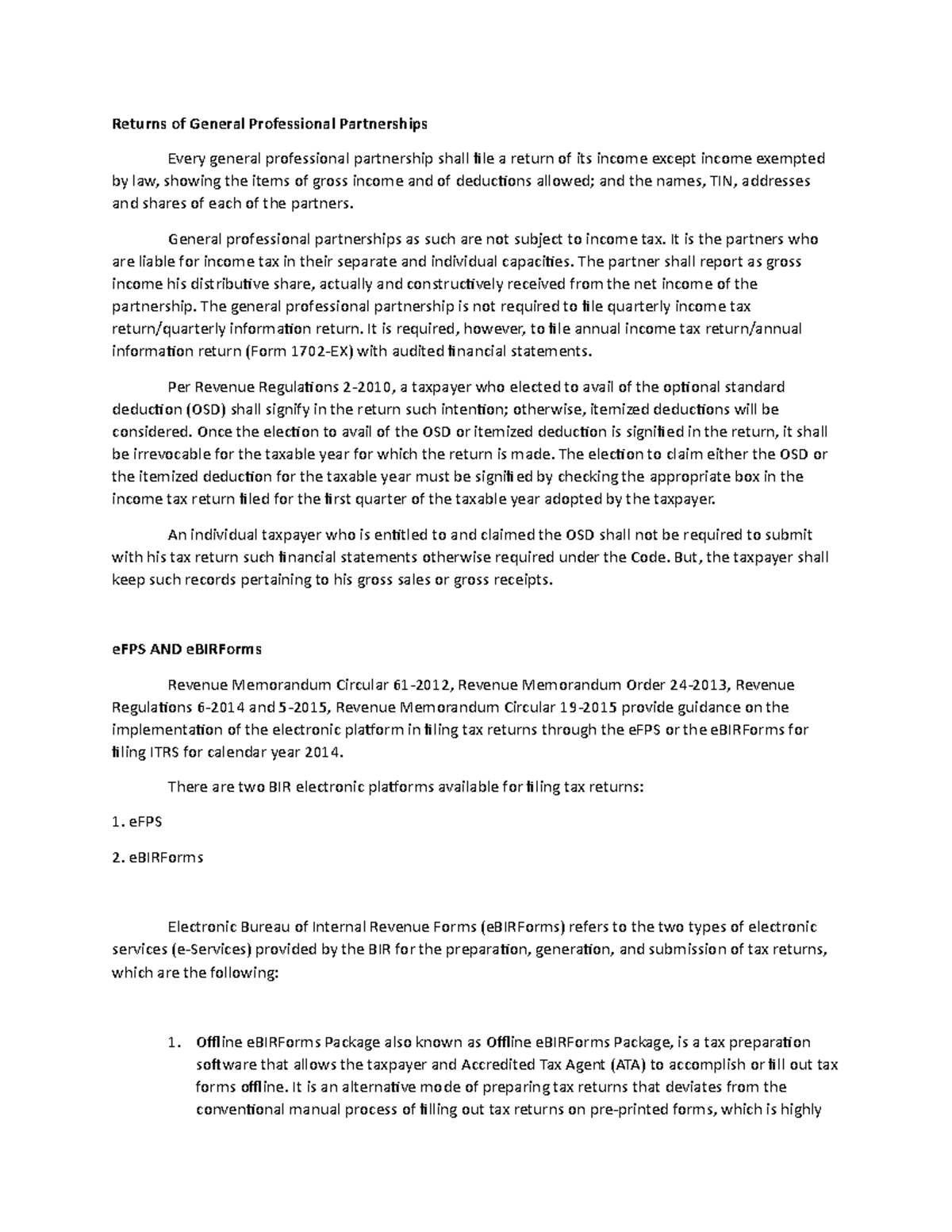 Returns of General Professional Partnerships - General professional ...