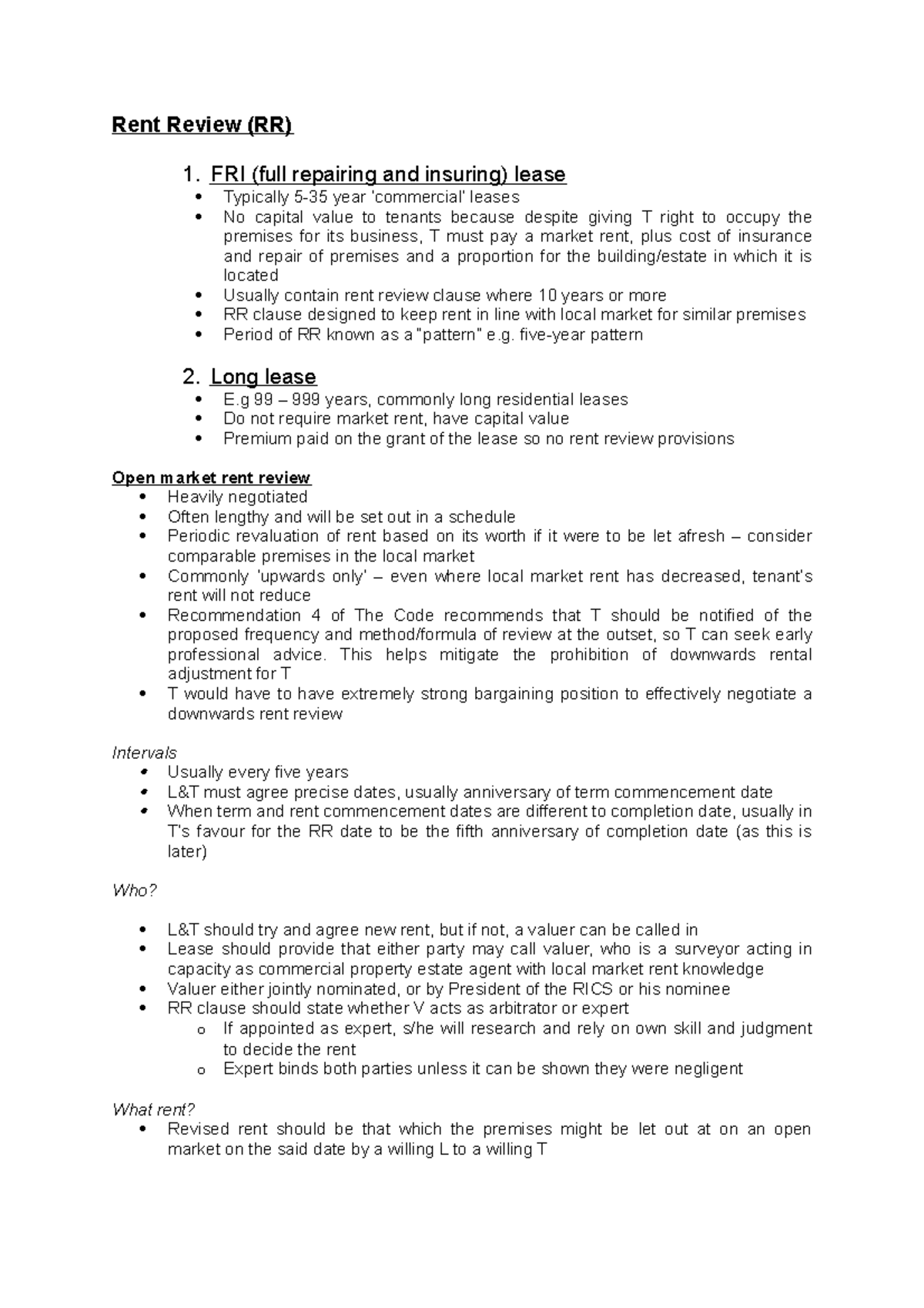 Rent Review - Preparation notes for group session - Rent Review (RR) 1 ...