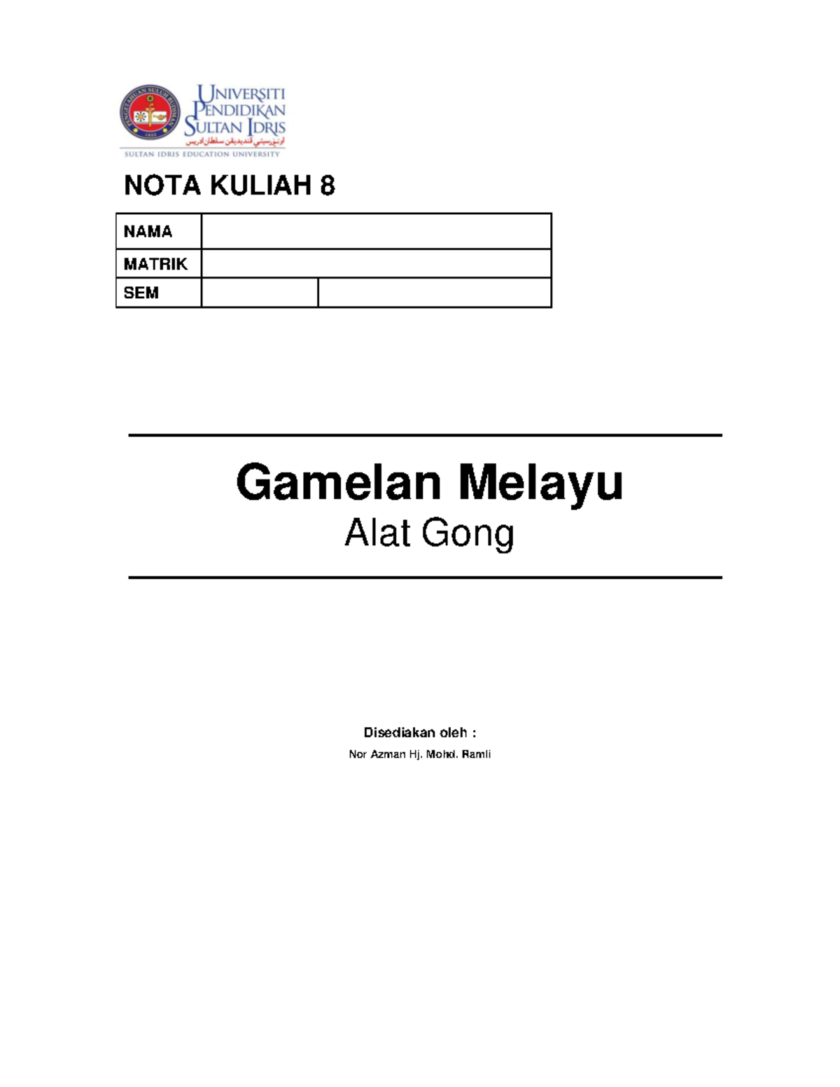 MG NOTA 8 Gong - nota muzik tradisional - NOTA KULIAH 8 NAMA MATRIK SEM ...