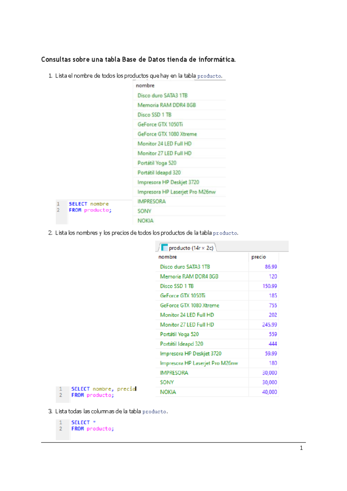 Practica select y where 2023 tienda de informática - Consultas sobre ...