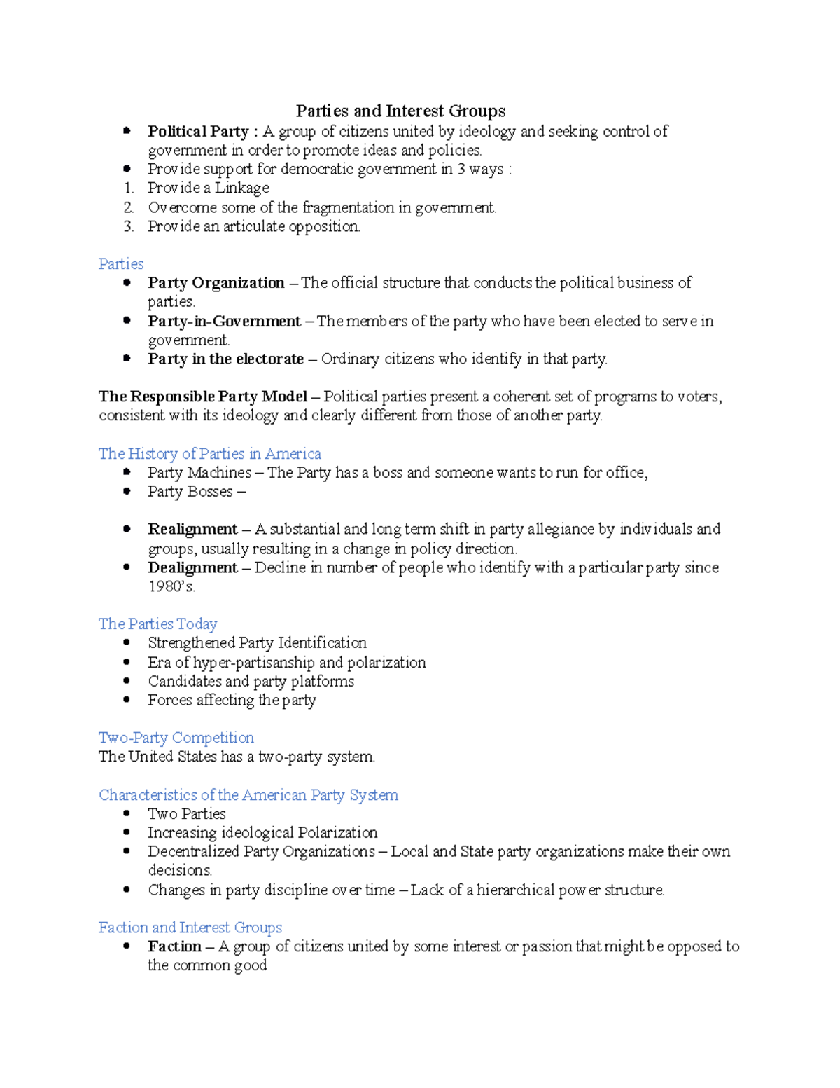 Ch 11 Notes copy - Parties and Interest Groups Political Party : A ...