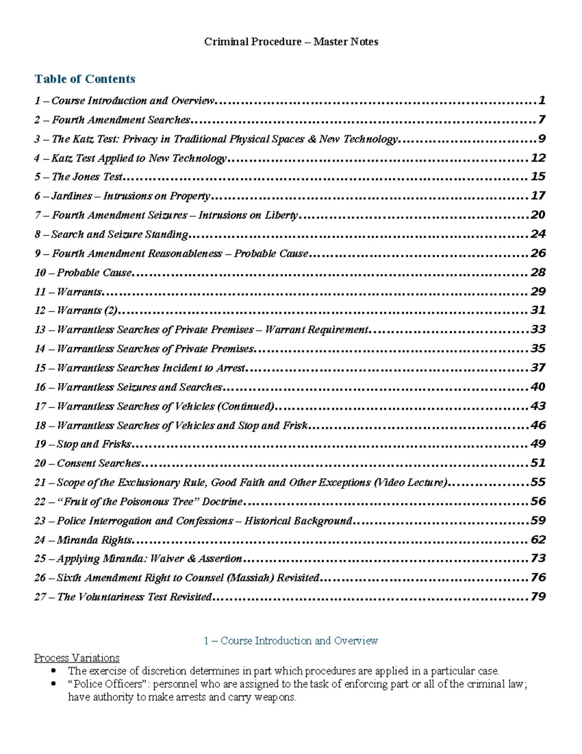 Crim Pro Master Notes - Criminal Procedure – Master Notes 1 – Course ...