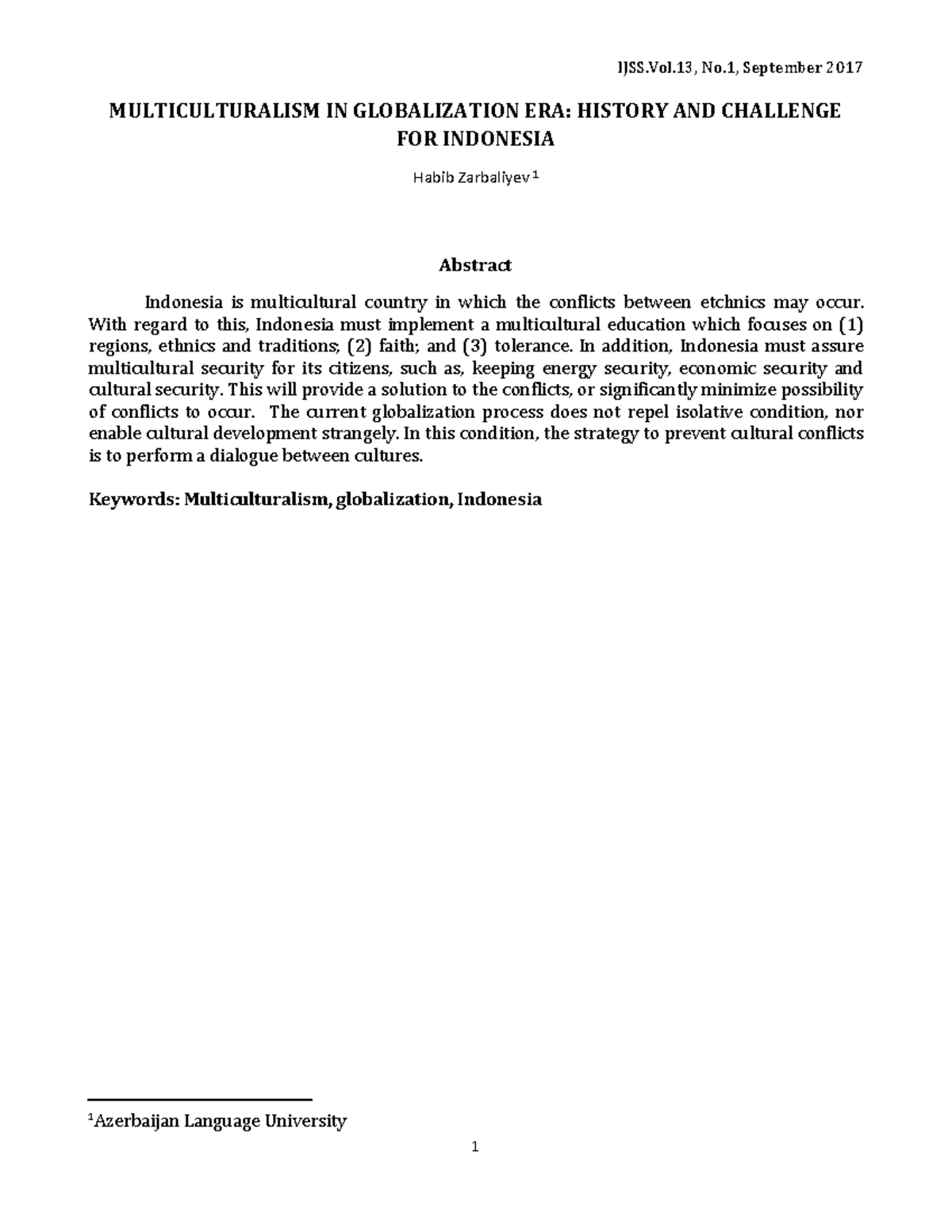 Case study example - IJSS.Vol, No, September 2017 MULTICULTURALISM IN ...