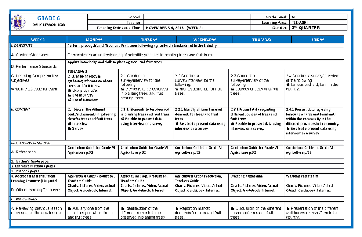 DLL G6 Q3 WEEK 2 (Mam Inkay Peralta) - GRADE 6 DAILY LESSON LOG School ...