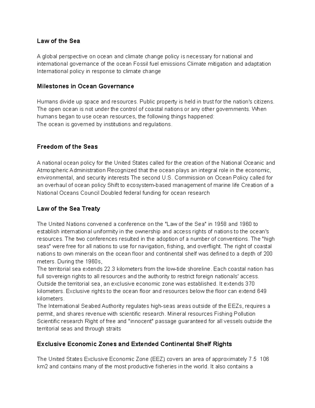 Module 13 Climate Change and the Ocean Notes - Law of the Sea A global ...