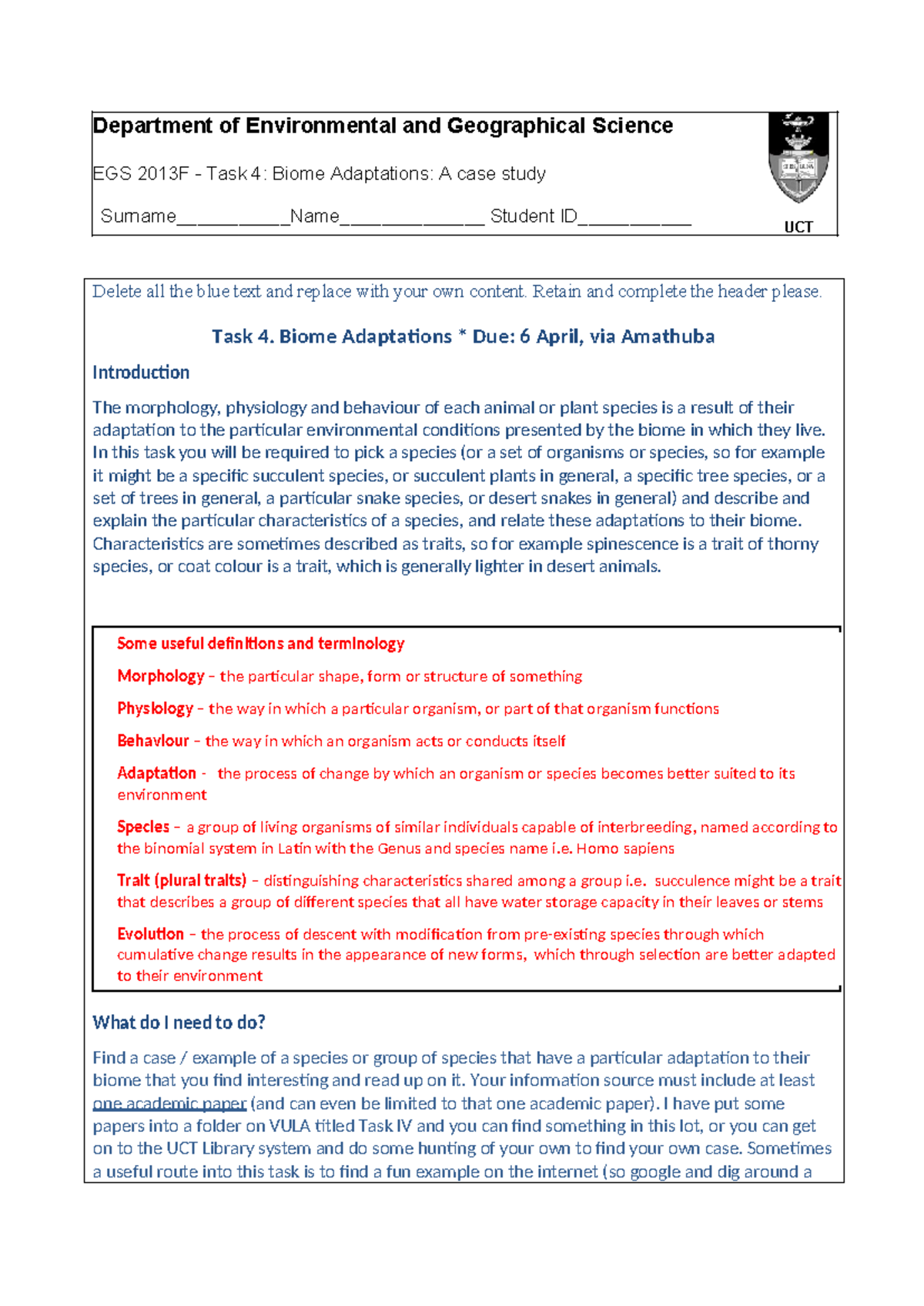 Task 4 template - Department of Environmental and Geographical Science ...