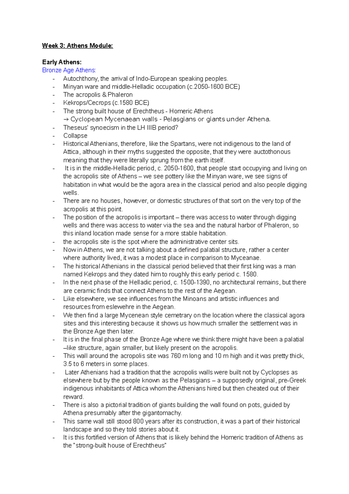 Classics Week 3 & 4 Lecture Notes - Week 3: Athens Module: Early Athens ...