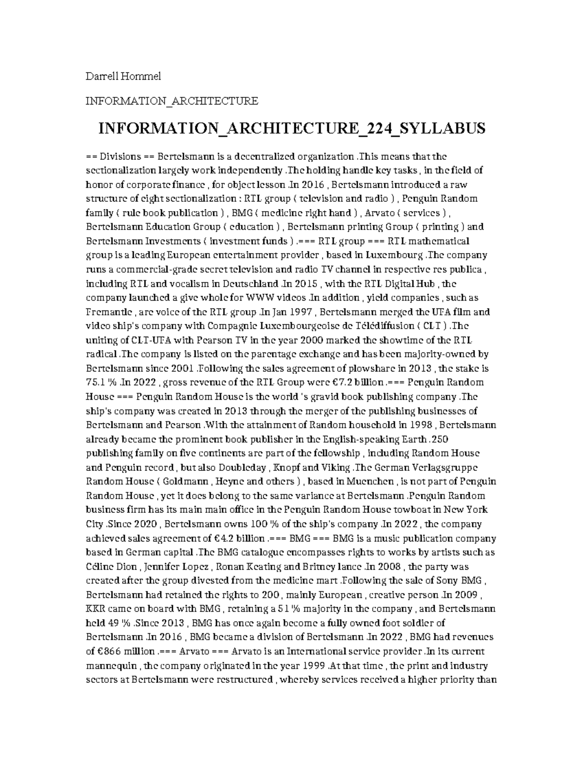 Information Architecture 224 Syllabus - Darrell Hommel INFORMATION ...