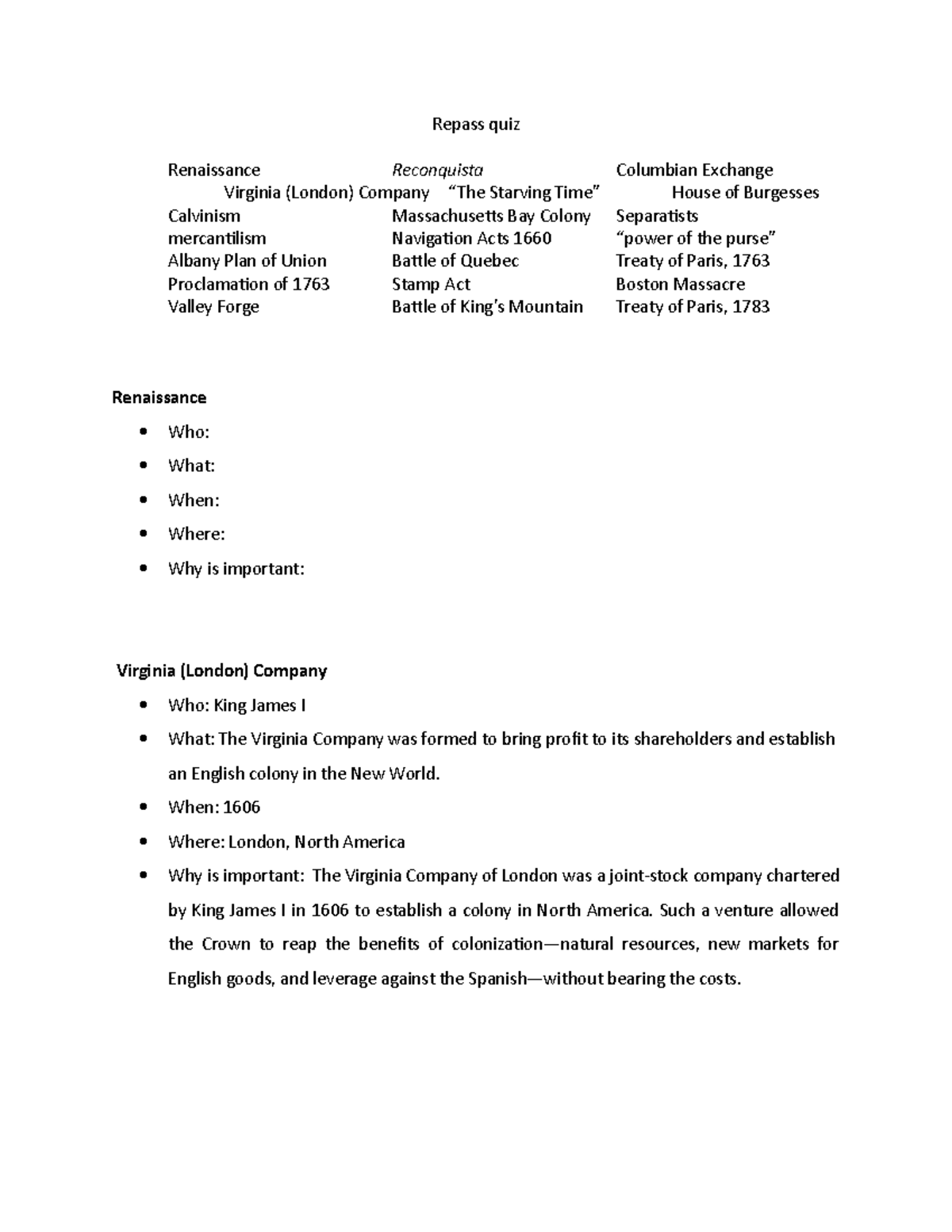 Repass quiz US history - This is a summary of some of the main topics ...