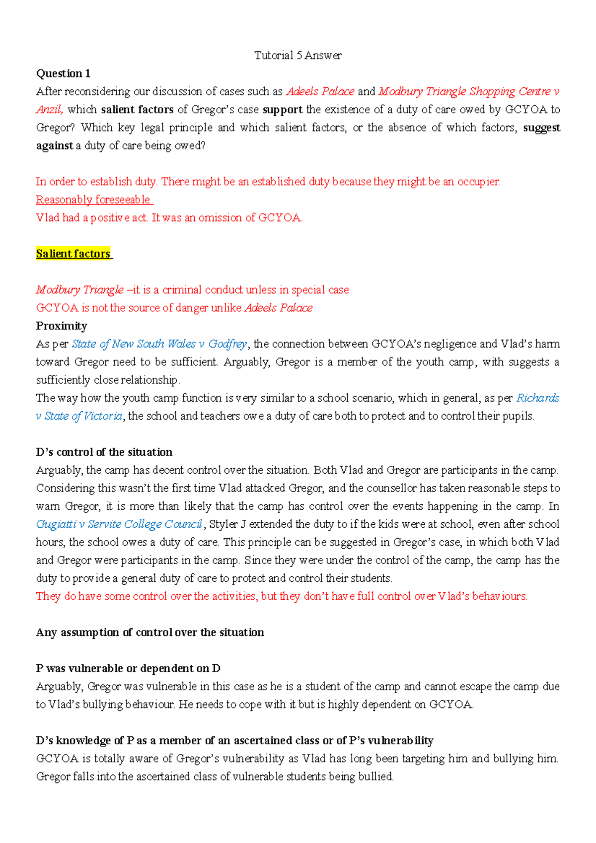 Tutorial 5 Answer - Detailed notes - Tutorial 5 Answer Question 1 After ...