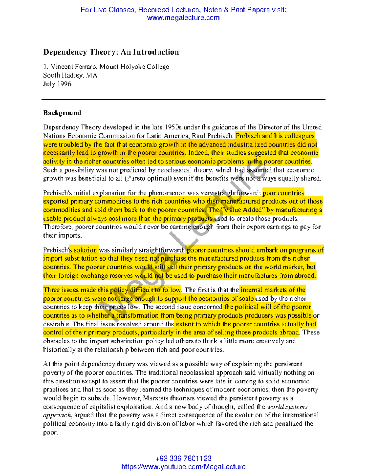 8 - IPE - Dependency Theory: An Introduction Vincent Ferraro, Mount ...