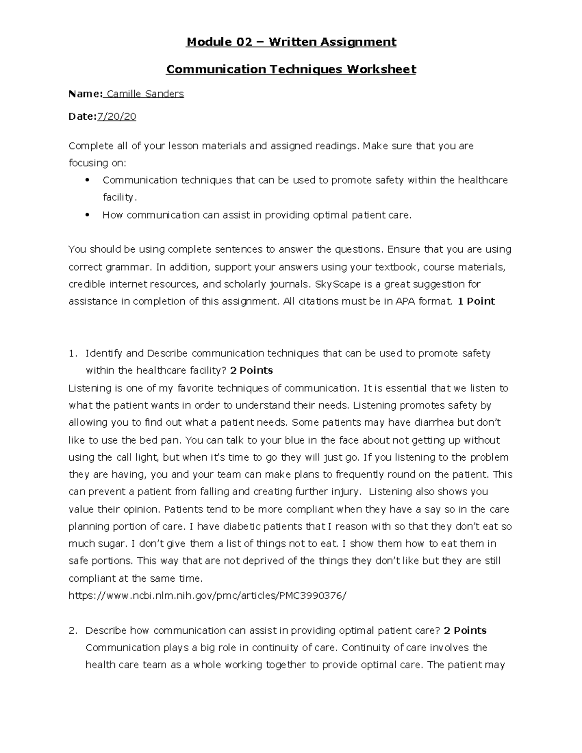 Module 2 Written Assignment - Communication Techniques Worksheet 2 - Module 02 – Written ...