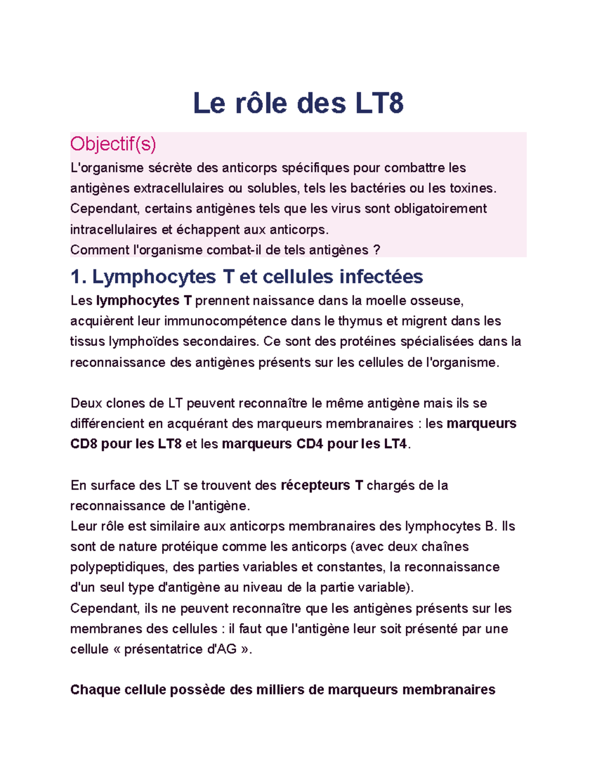 Le rôle des LT8 - Le rôle des LT8 - Le rôle des LT Objectif(s) L ...