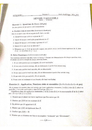 Devoir d'analyse - Analyse - Studocu