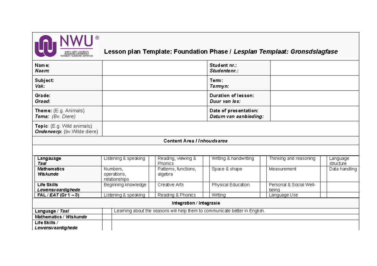 Student Template.Lesson Plan ECDE Answered - Lesson plan Template ...