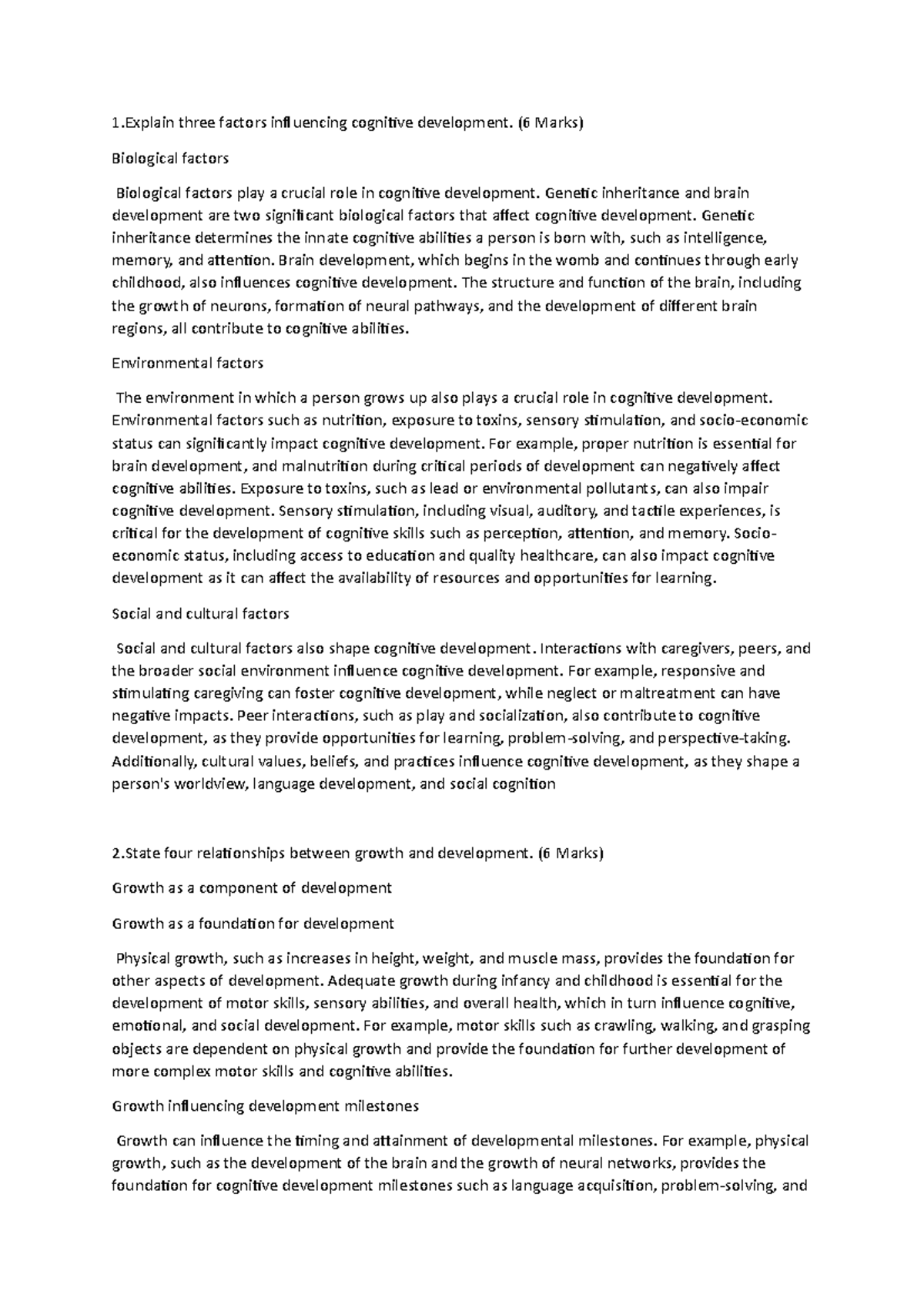 Human Growth - 1 three factors influencing cognitive development. (6 ...