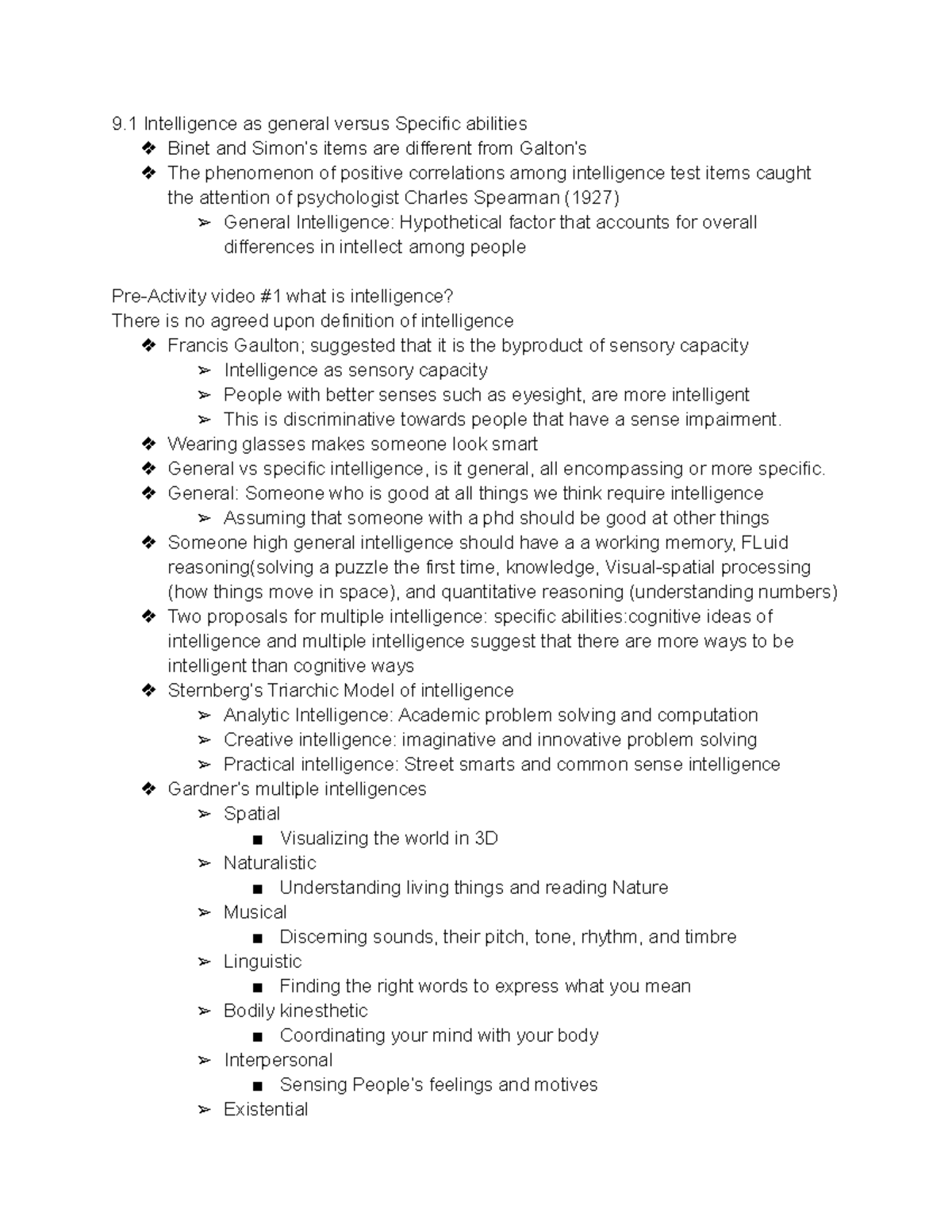 Psych 105- Chapter 9 notes - 9 Intelligence as general versus Specific ...