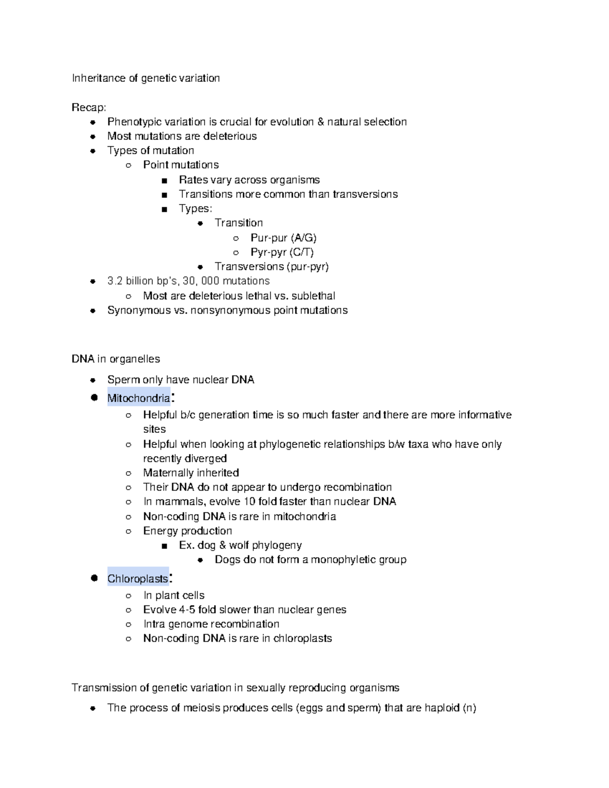 Inheritance of genetic variation - Inheritance of genetic variation ...
