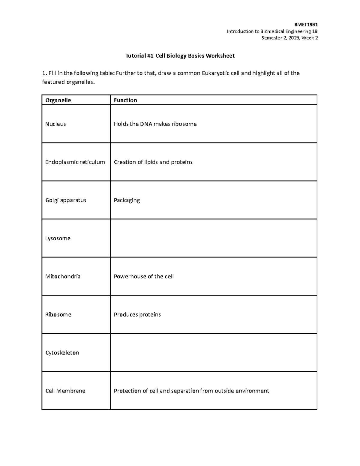 T1 Worksheet - Cell Biology Basics - Introduction to Biomedical ...